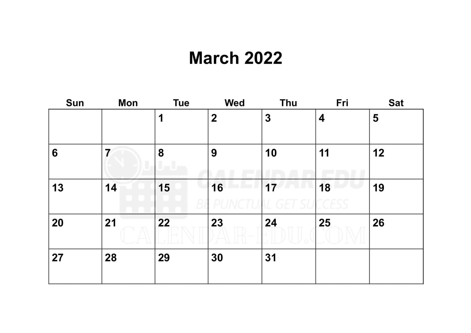 Free March 2022 Calendar Excel Google Sheet Format