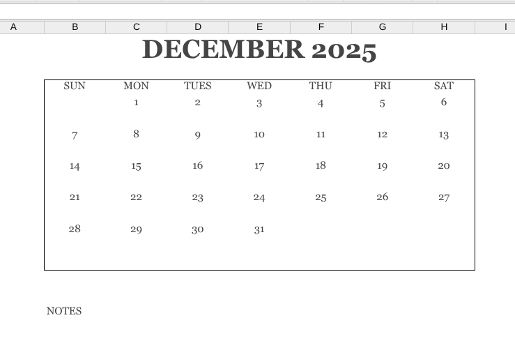 December 2025 Excel and Word Calendar Editable Templates