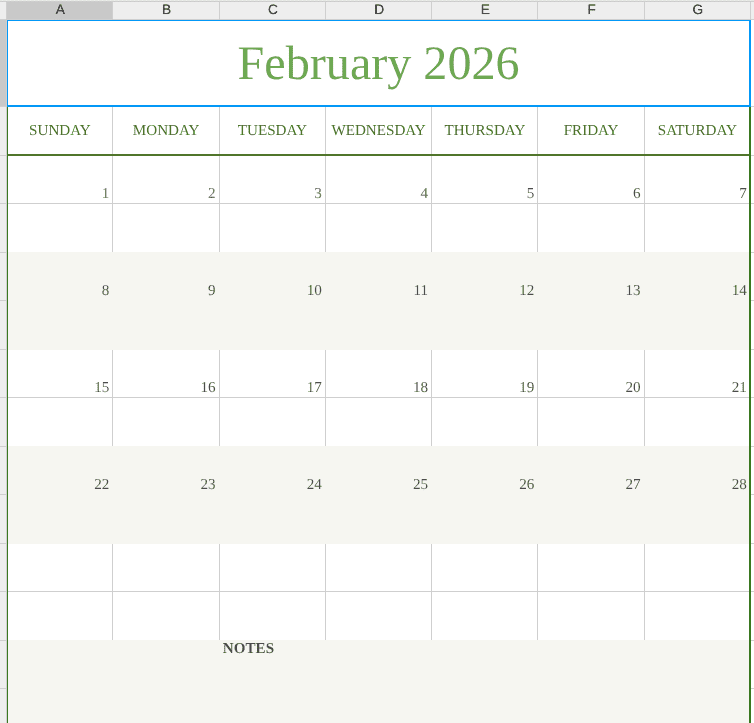 February 2026 Free Editable Excel and Word Calendar Template