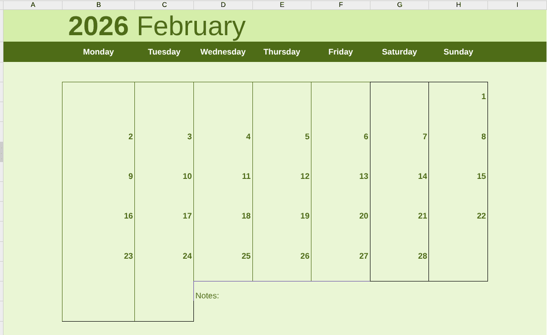 February 2026 Free Editable Excel and Word Calendar Template